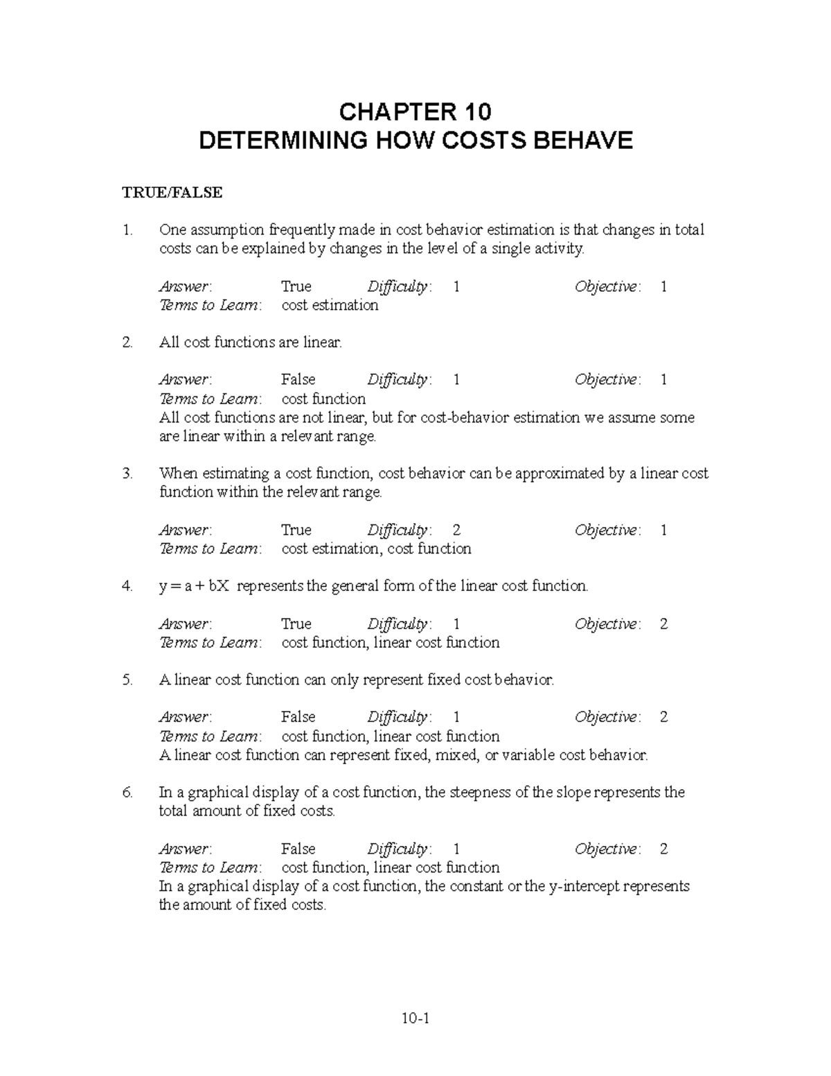 Ch10 Determining HOW Costs Behave - CHAPTER 10 DETERMINING HOW COSTS ...