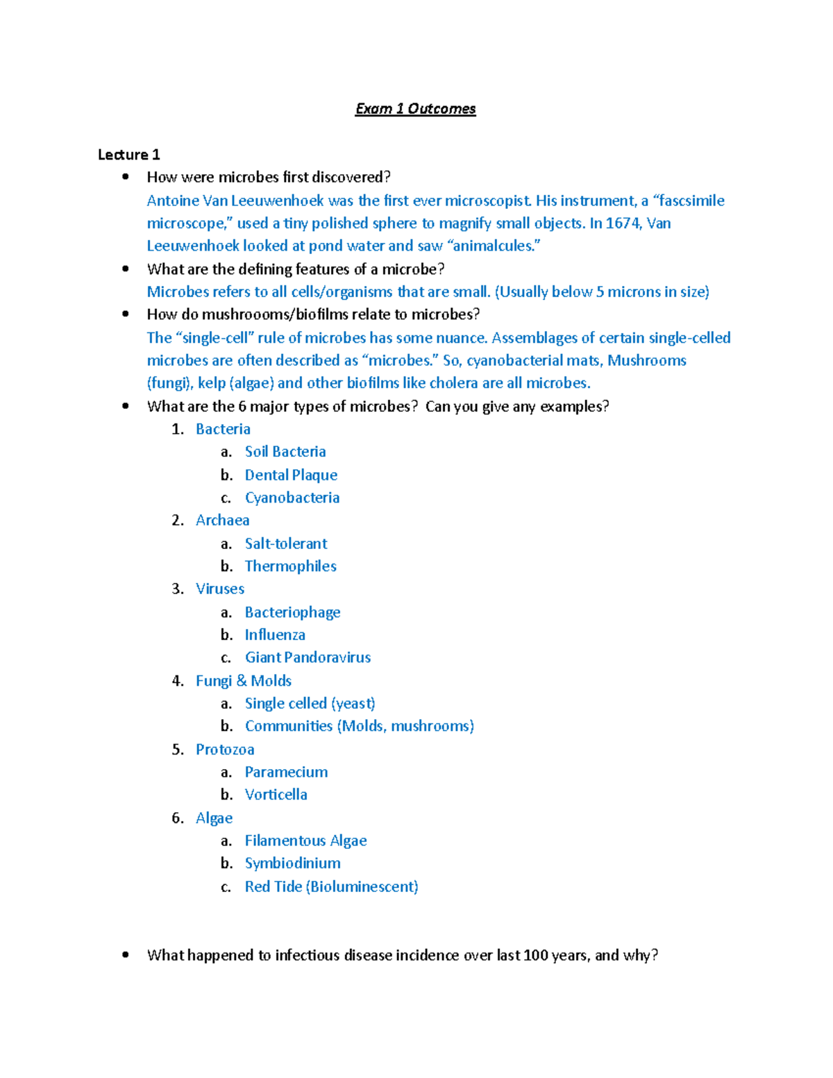 Exam 1 Outcomes - Exam 1 Outcomes Lecture 1 How were microbes first ...