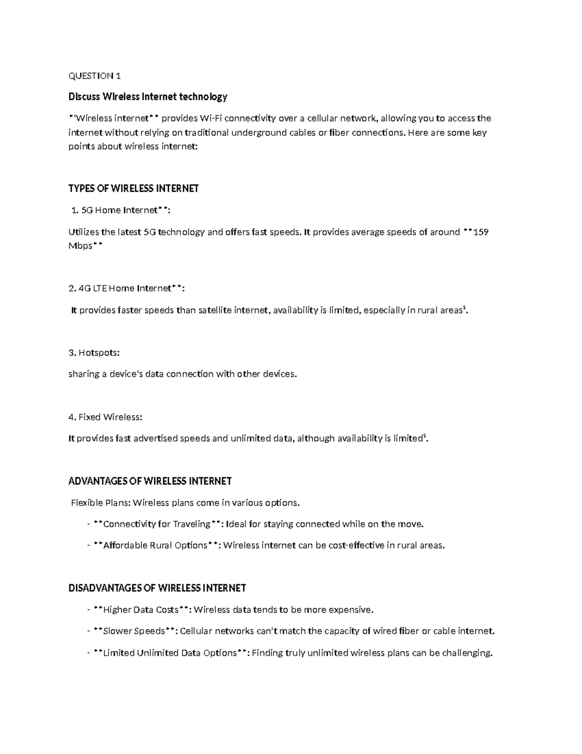 Assignment introduction to internet - QUESTION 1 Discuss Wireless ...