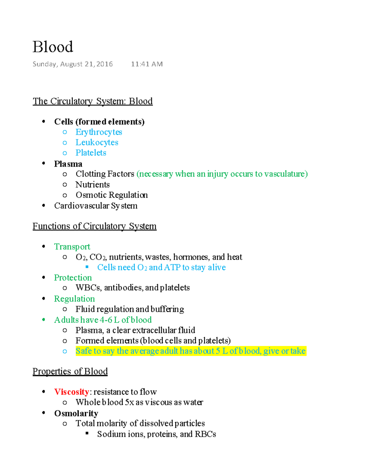 BOI202 - Blood - Lecture note 2 - Blood Sunday, August 21, 2016 11:41 ...