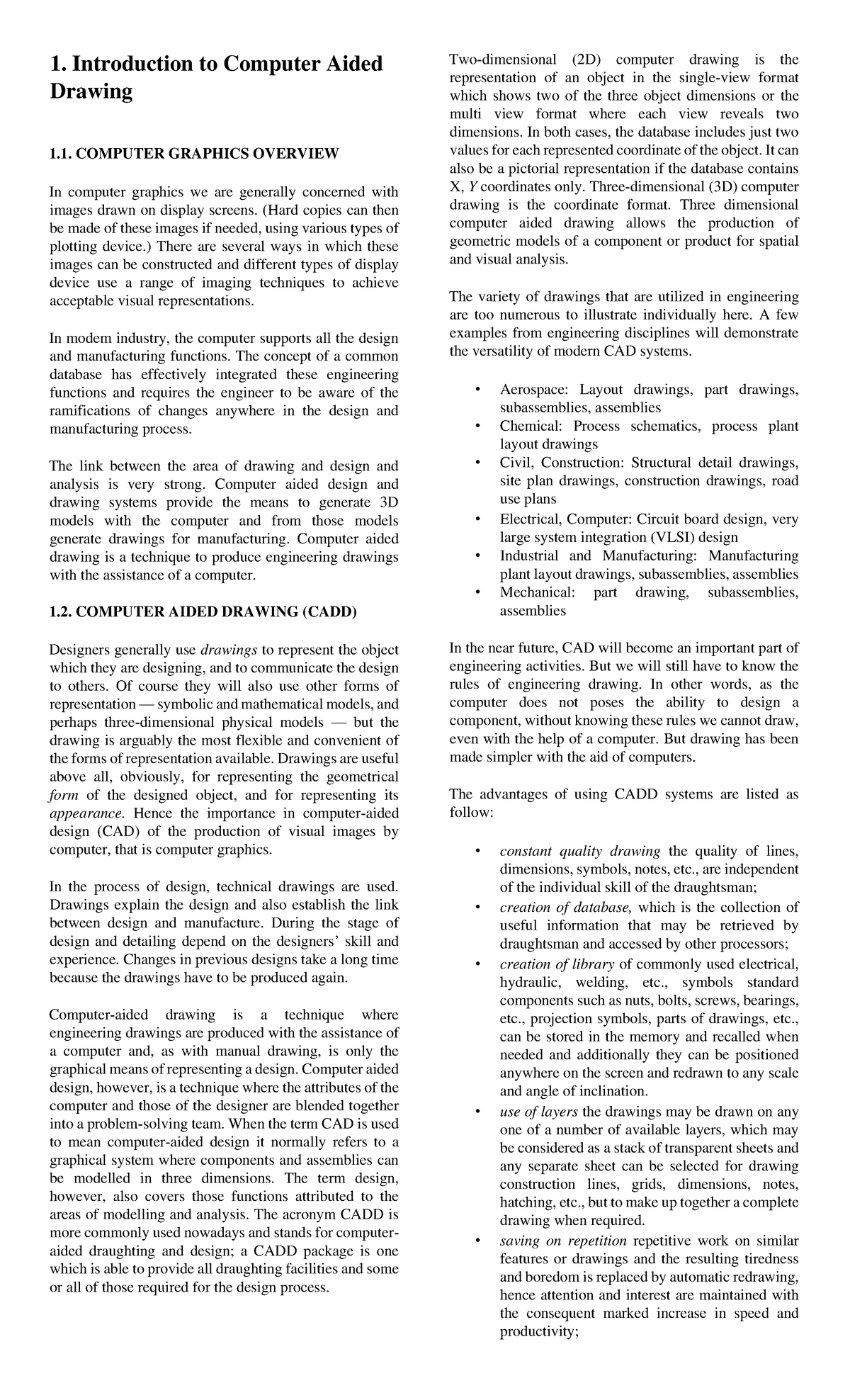 Auto Cad I Introduction - 1. Introduction to Computer Aided Drawing 1 ...