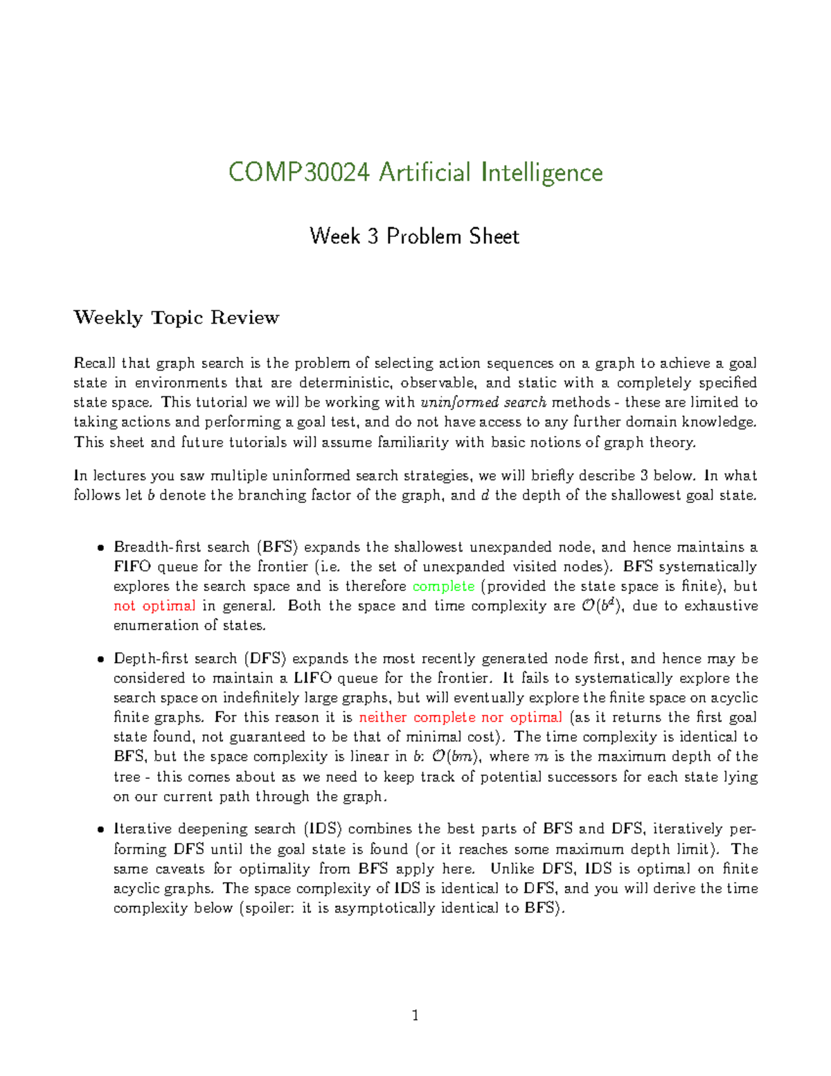 Tutesheet Week 3 - COMP30024 - Unimelb - Studocu