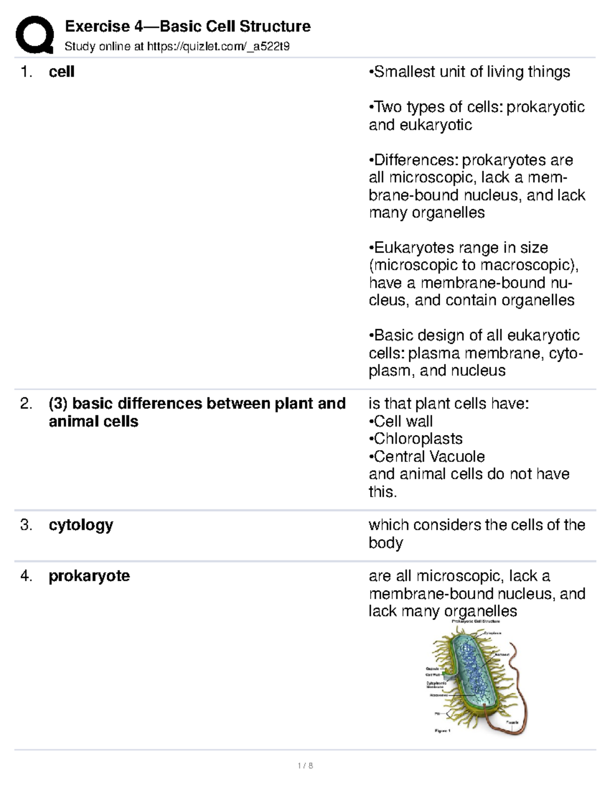 Exercise 4-Basic Cell Structure - Study online at quizlet/_a522t cell ...