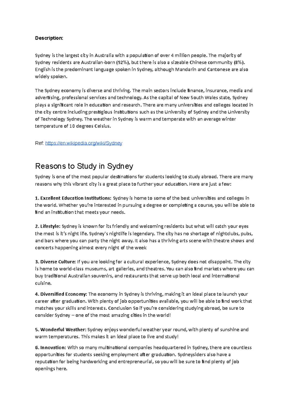 Study in Sydney - fdxg fcgh gh jc - Description: Sydney is the largest ...