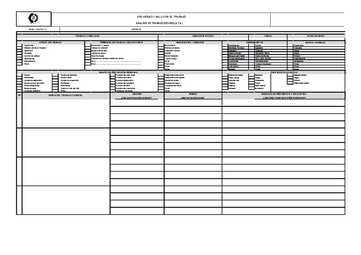 ATS Oikos - formato de ats - SEGURIDAD Y SALUD EN EL TRABAJO ANALISIS ...