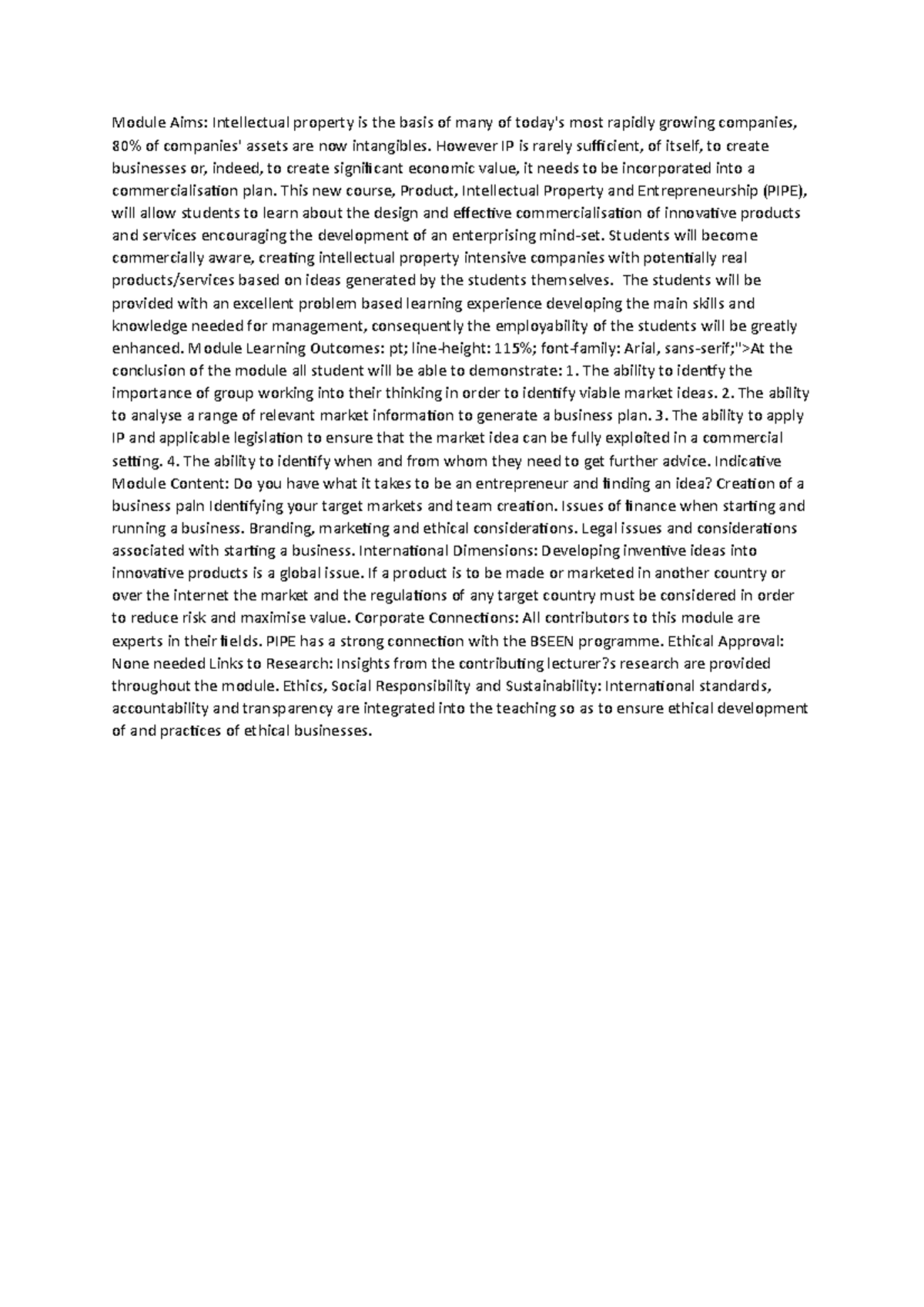 Module Aims - PIPE Final Year module summary - Module Aims ...