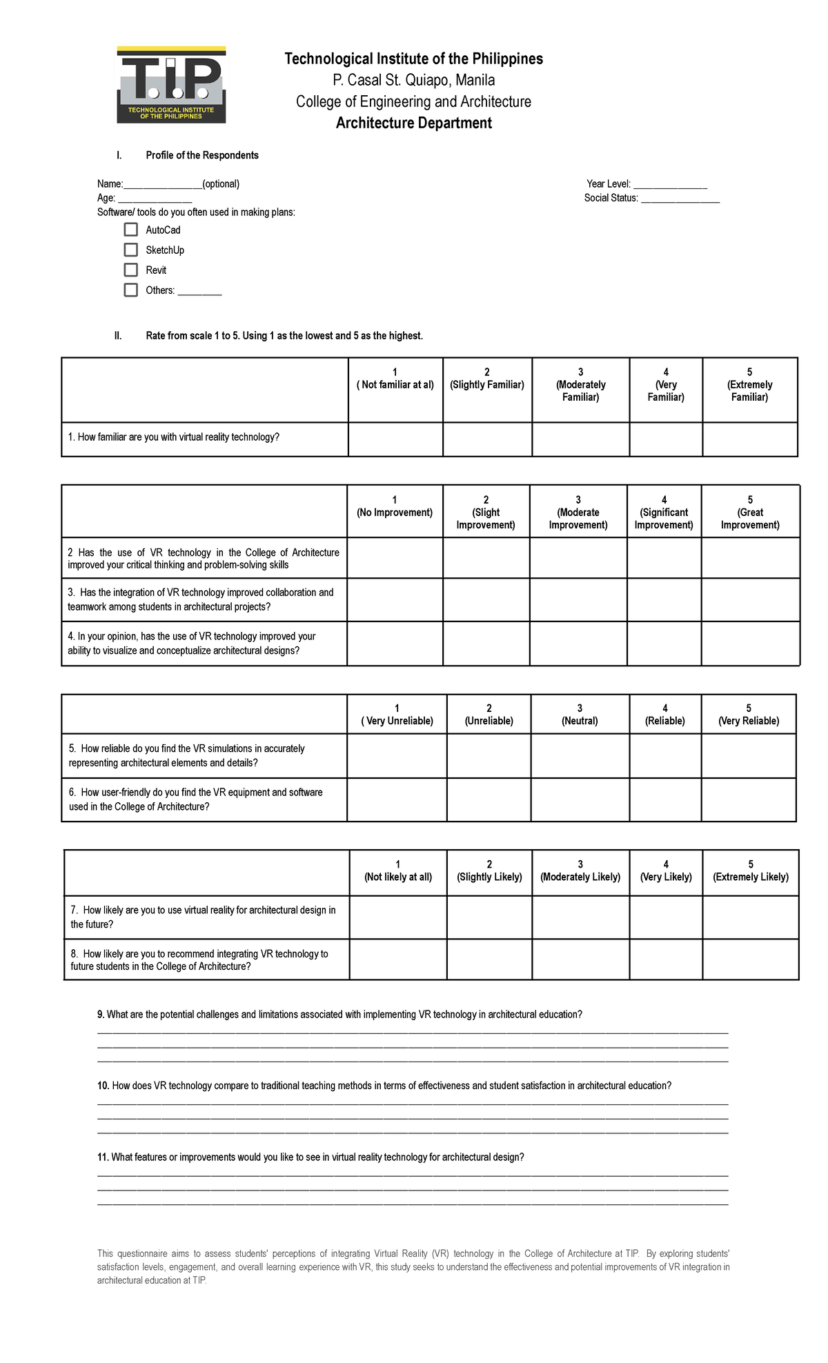 Survey Questionnaire -1 - Technological Institute of the Philippines P ...