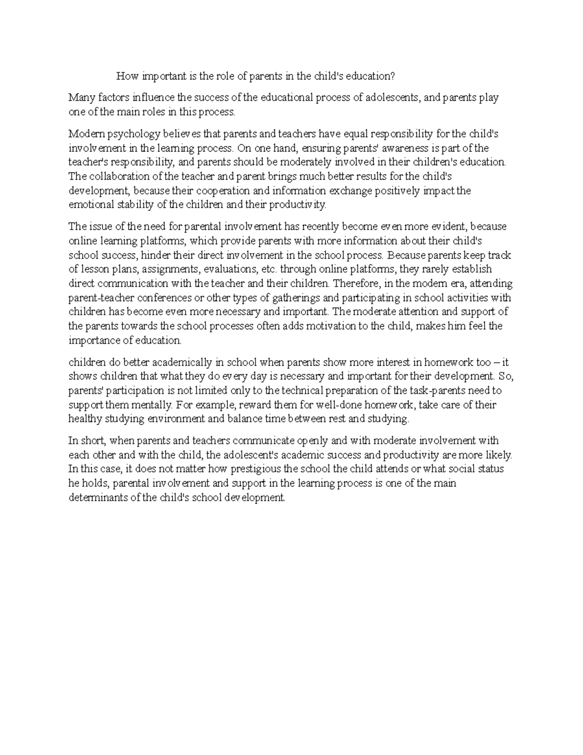 Document 32 - essay for homework. - How important is the role of ...