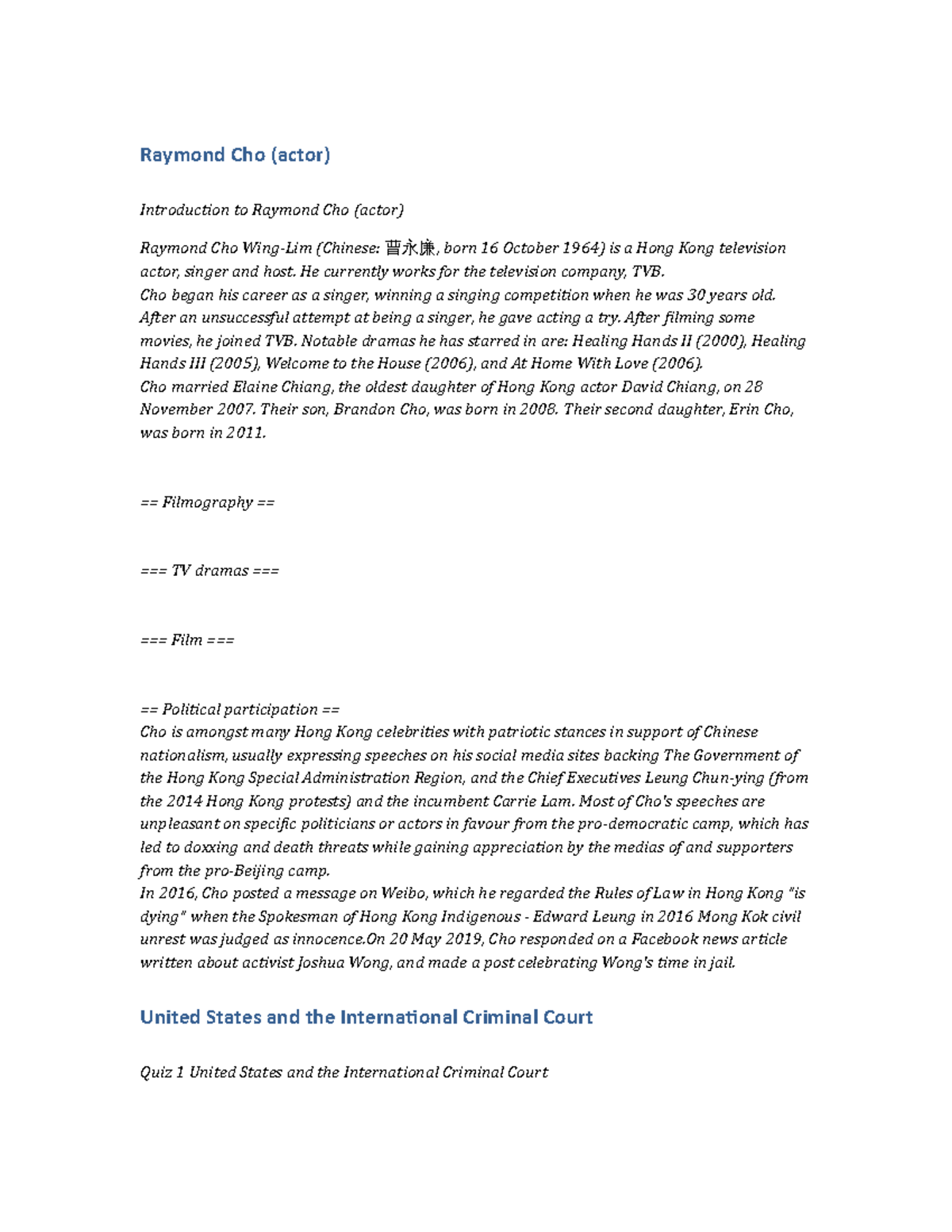 HIST123 Lab Report Raymond Cho (actor) - Raymond Cho (actor ...