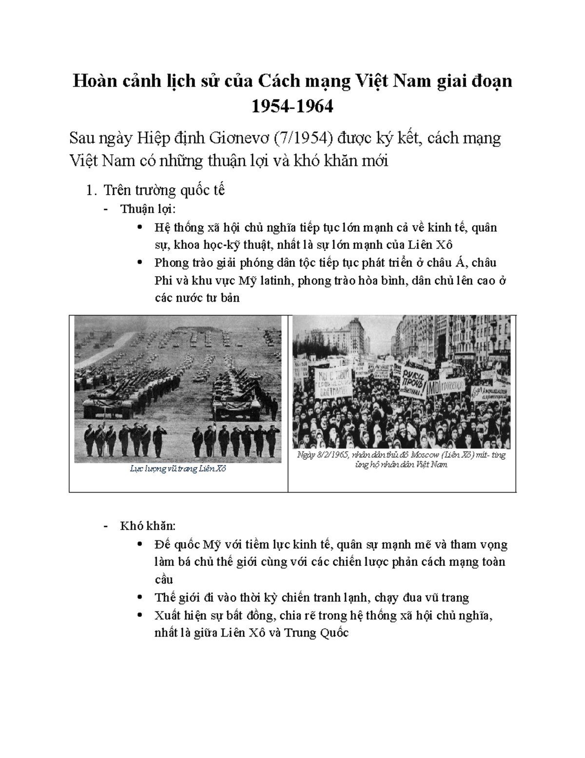 Hoàn cảnh lịch sử VN 1954-1964 - Hoàn cảnh lịch sử của Cách mạng Việt Nam giai đoạn 1954- Sau ...