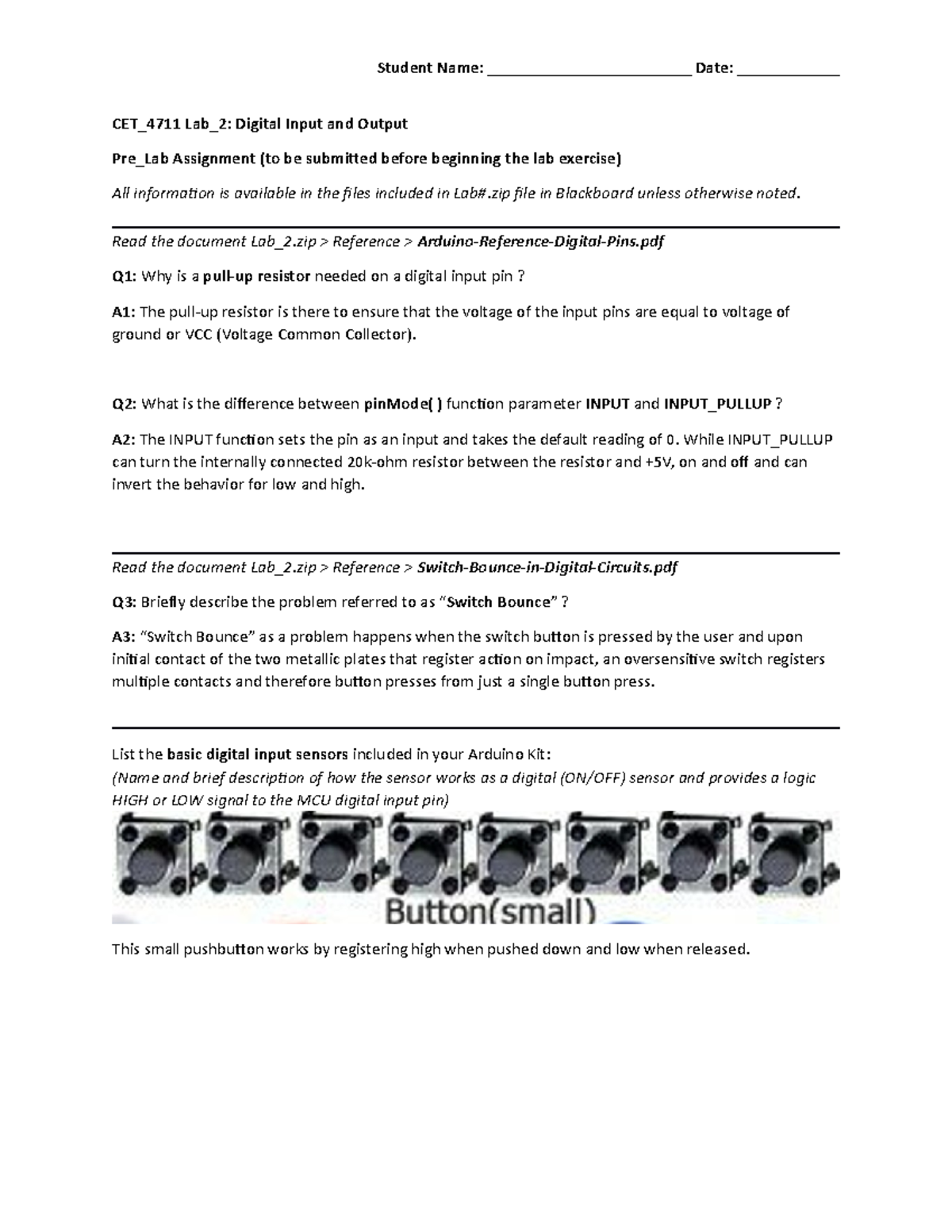 CET 4711 Lab 2 Pre Lab Assignment Digital I/O - Student Name: ________________________ Date ...