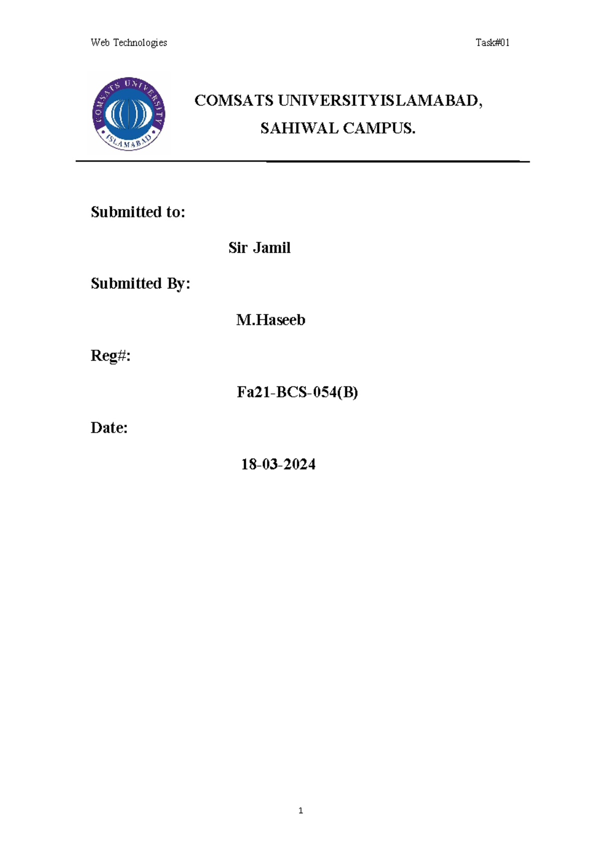 Fa21-bcs-054(B) Web Tecnologies - Submitted to: Sir Jamil Submitted By: M Reg#: Fa21-BCS-054(B ...
