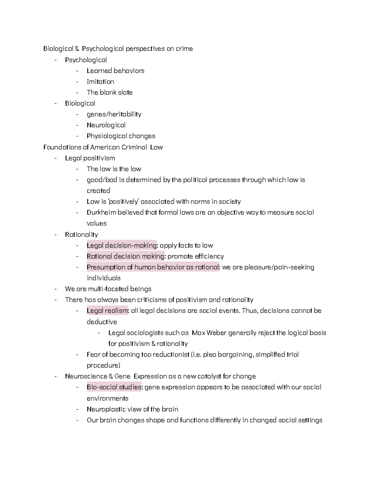 CRIM 1001 week 4 - Teacher: Matthew Greife - Biological & Psychological ...