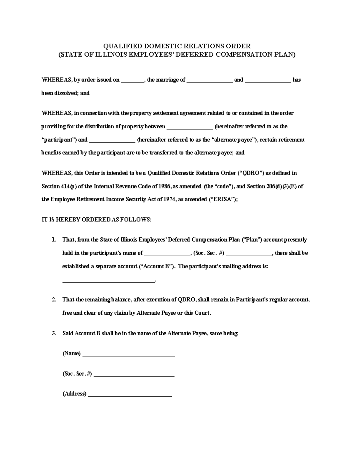 QDRO Deferred Compensation Form - QUALIFIED DOMESTIC RELATIONS ORDER ...