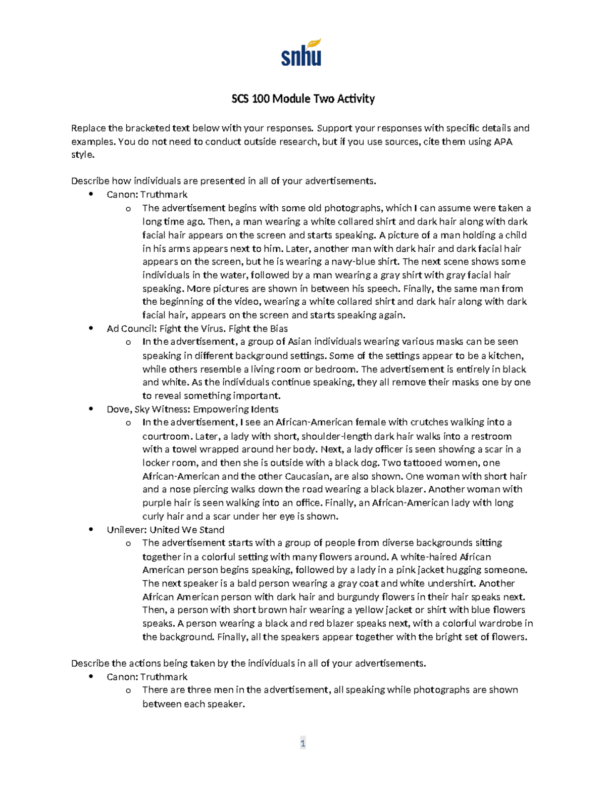 SCS 100 Module Two Activity - SCS 100 Module Two Activity Replace the ...