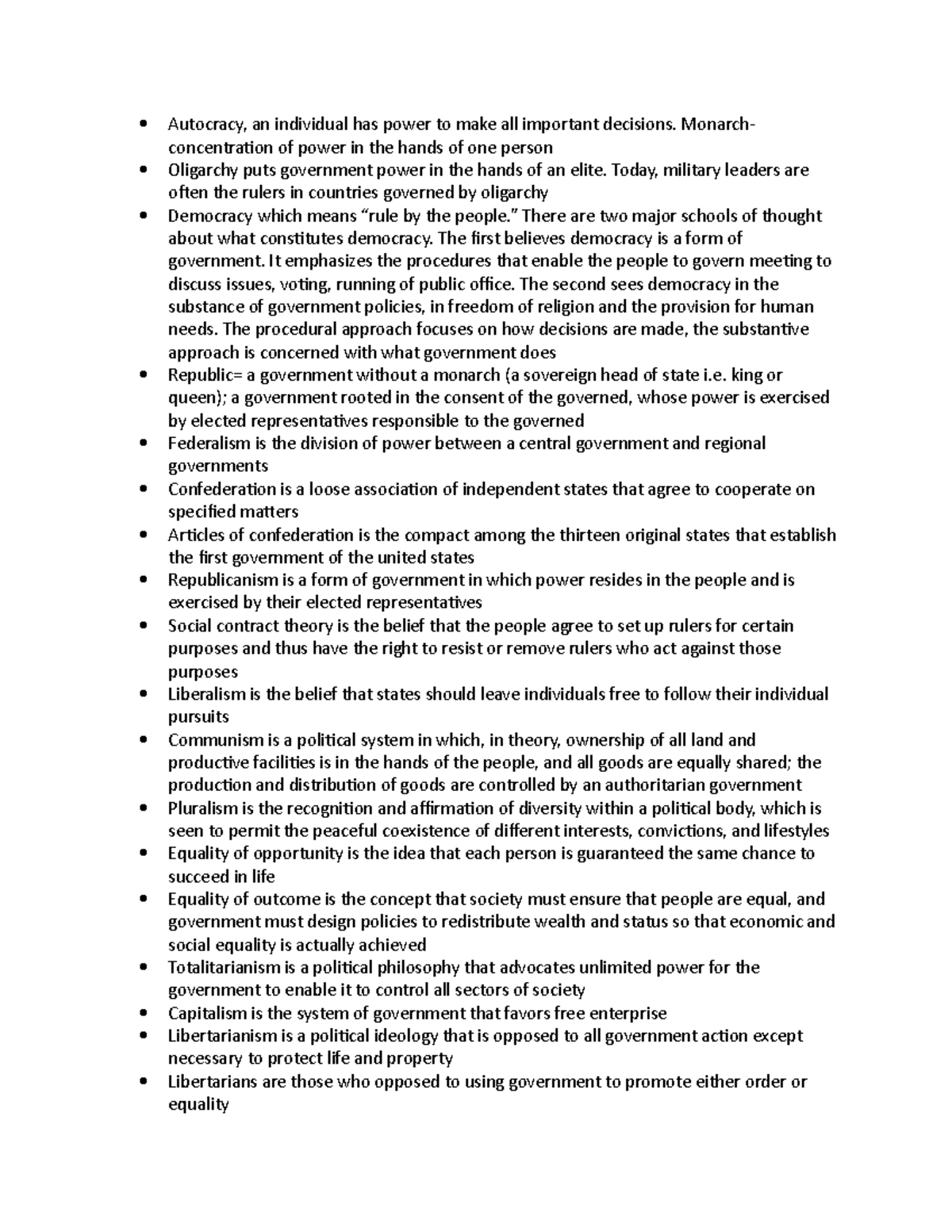 Government study guide - Autocracy, an individual has power to make all ...