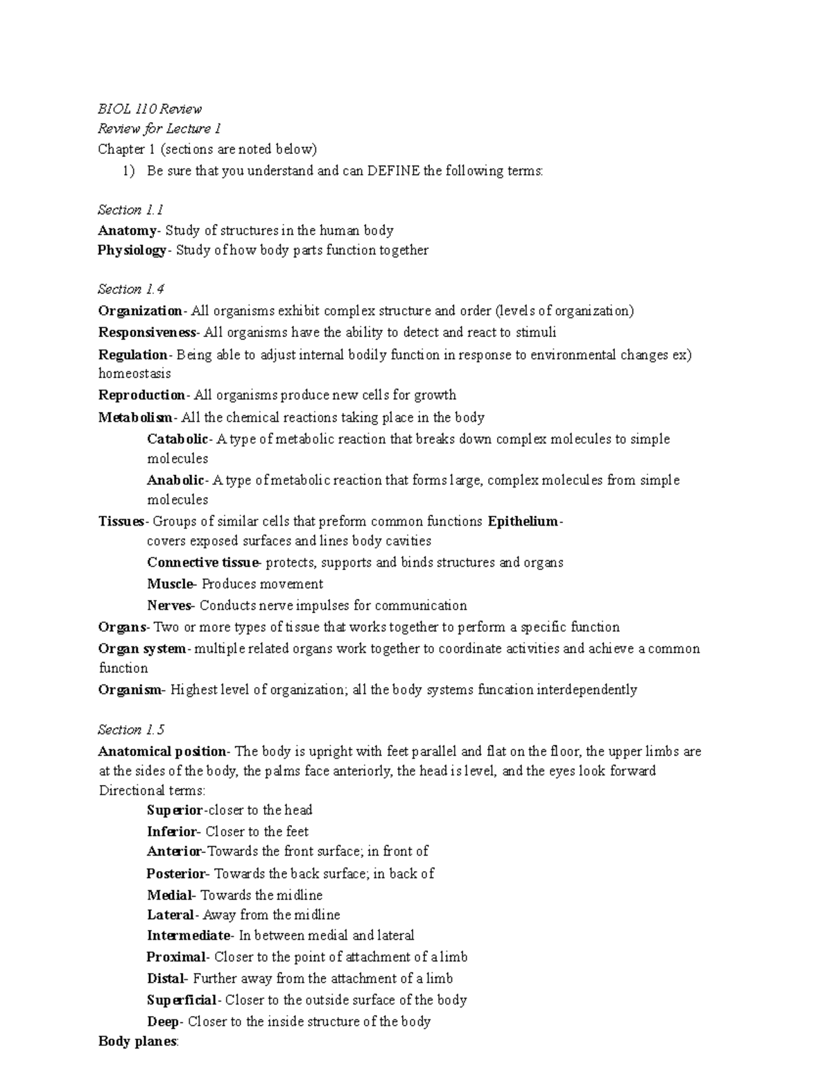 BIOL 110 Midterm Concepts-3 - BIOL 110 Review Review for Lecture 1 ...