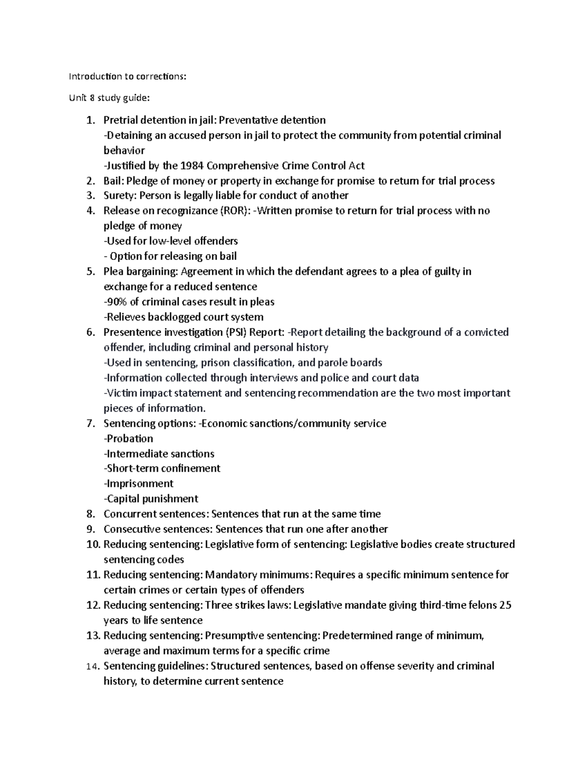 Intro to corrections unit 8 study guide - Introduction to corrections ...