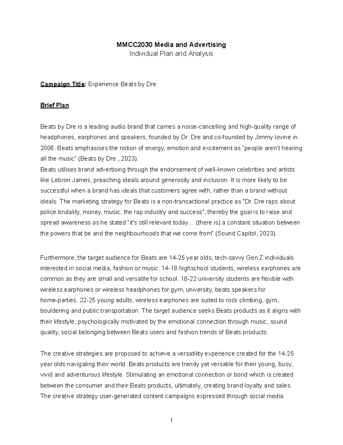 A2 Individual Project Plan and Analysis - MMCC2030 Media and ...
