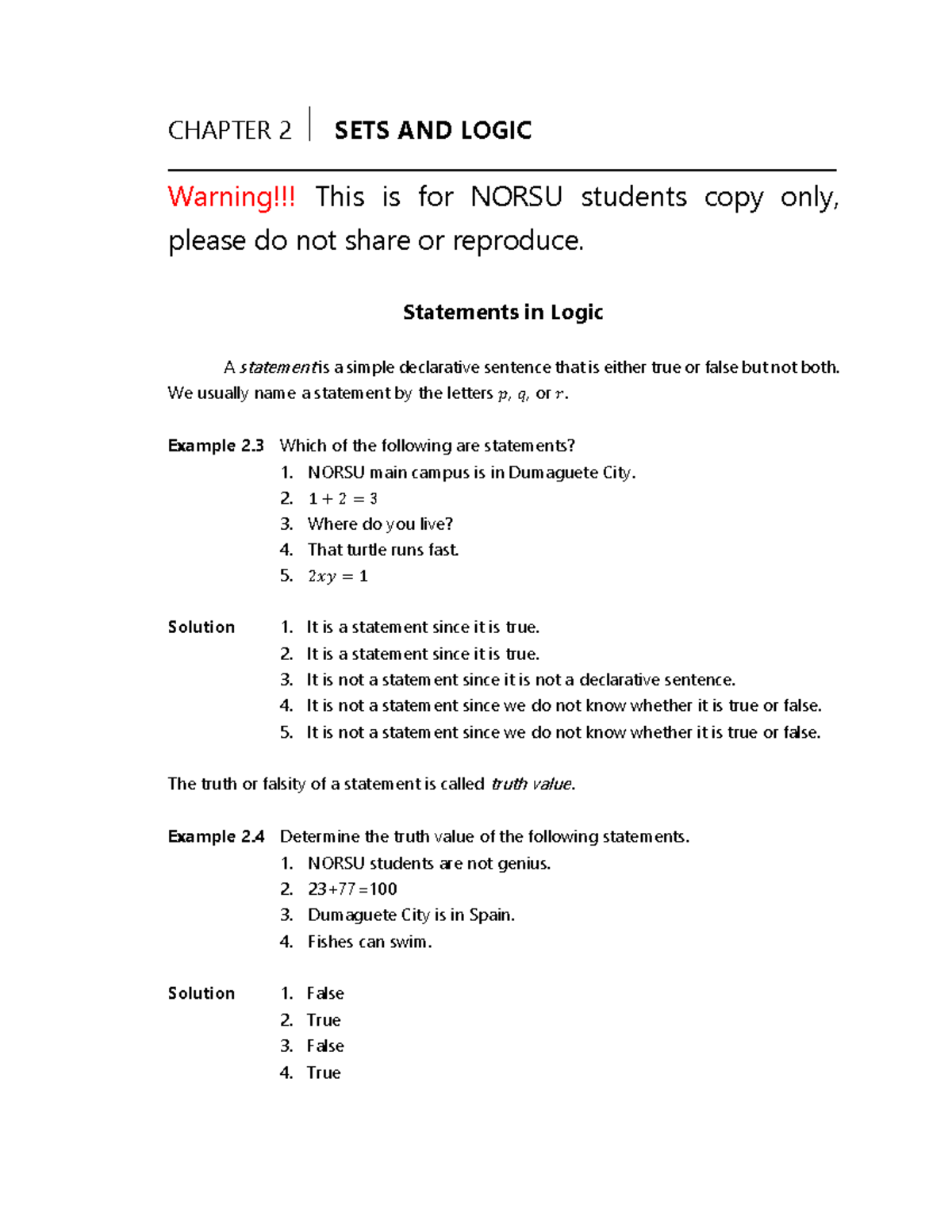 2 - none - CHAPTER 2 ⃒ SETS AND LOGIC - Studocu