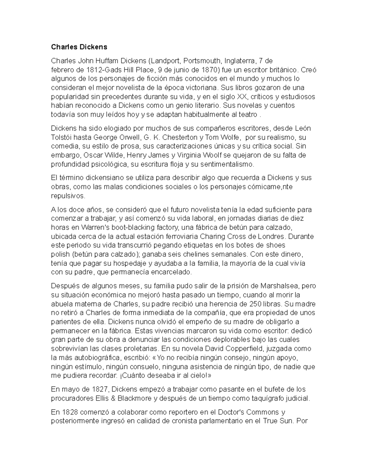 Charles Dickens y Ruben Dario - Charles Dickens Charles John Huffam ...