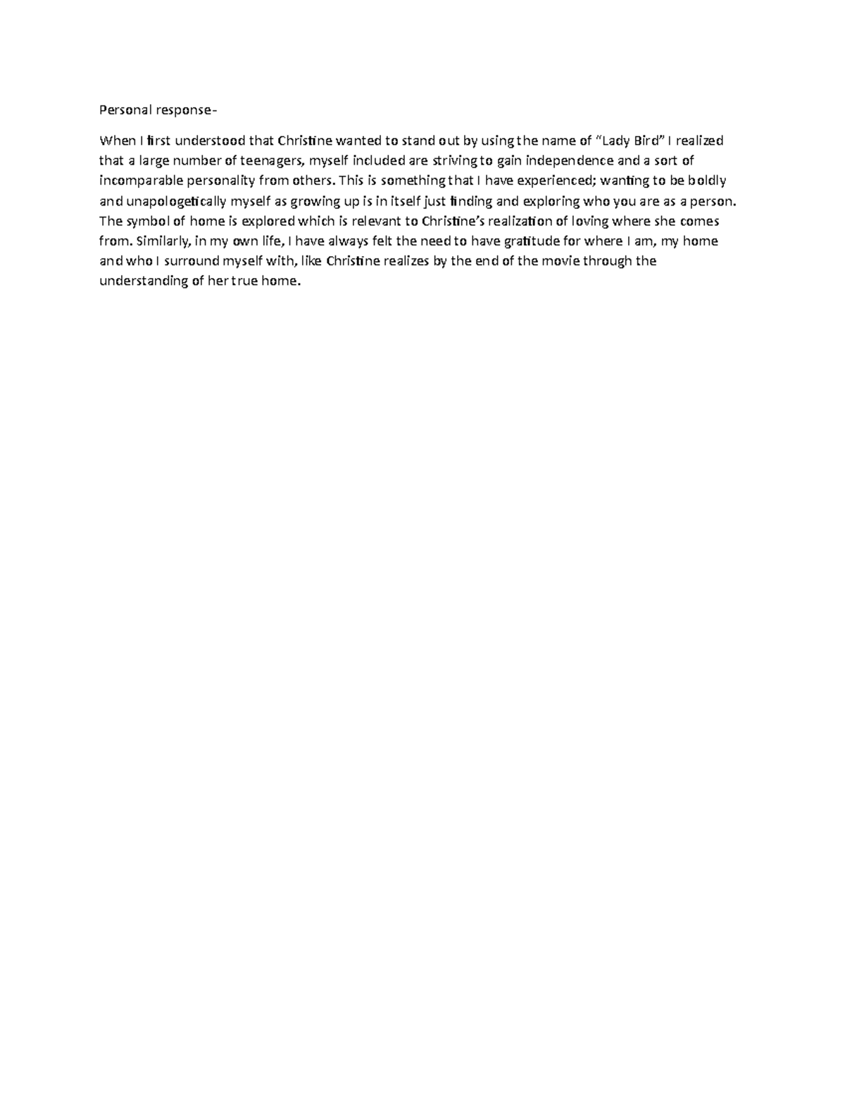 Personal response - Personal response- When I first understood that ...