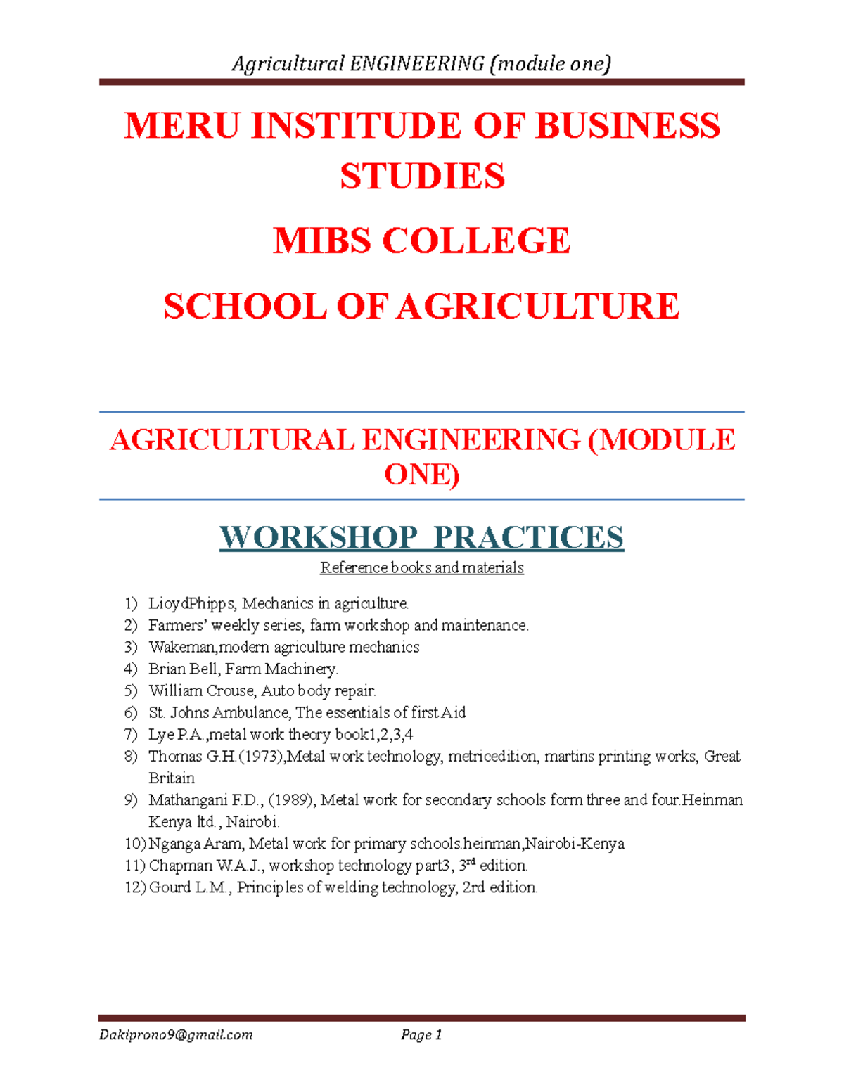 Agricultural eng notes (cert) - MERU INSTITUDE OF BUSINESS STUDIES MIBS ...