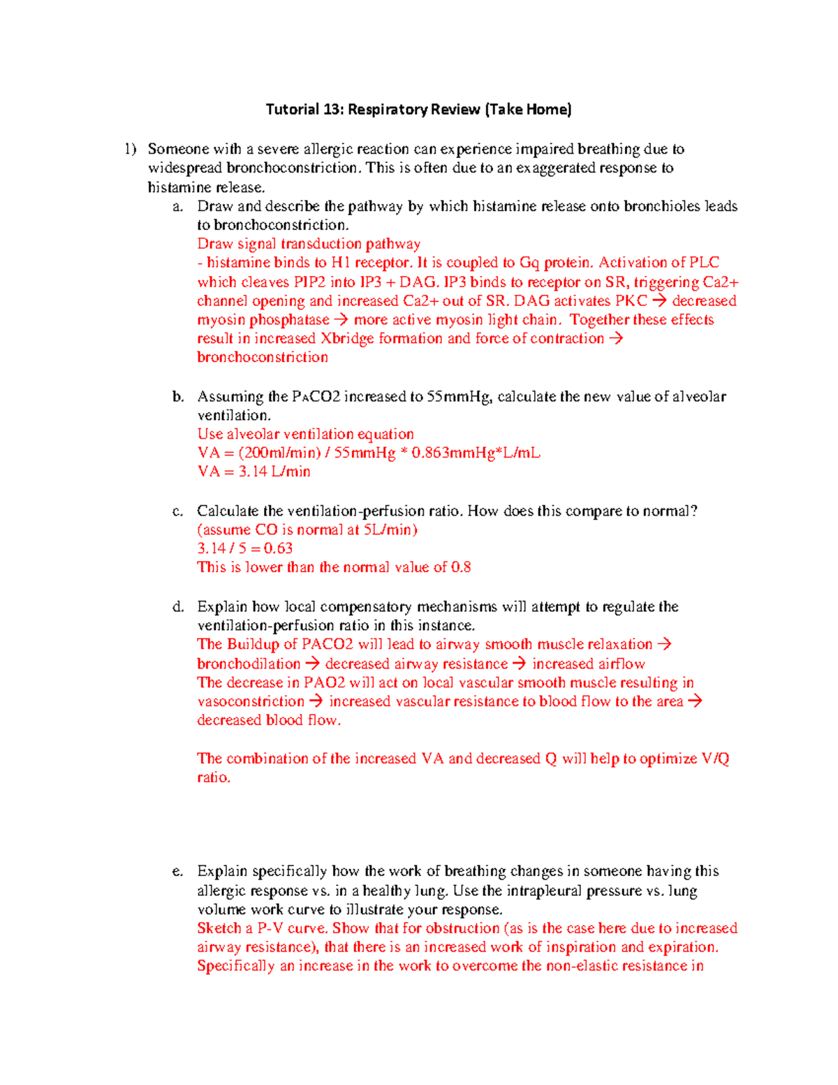 Tutorial 13 - Answer Key - Tutorial 13: Respiratory Review (Take Home ...