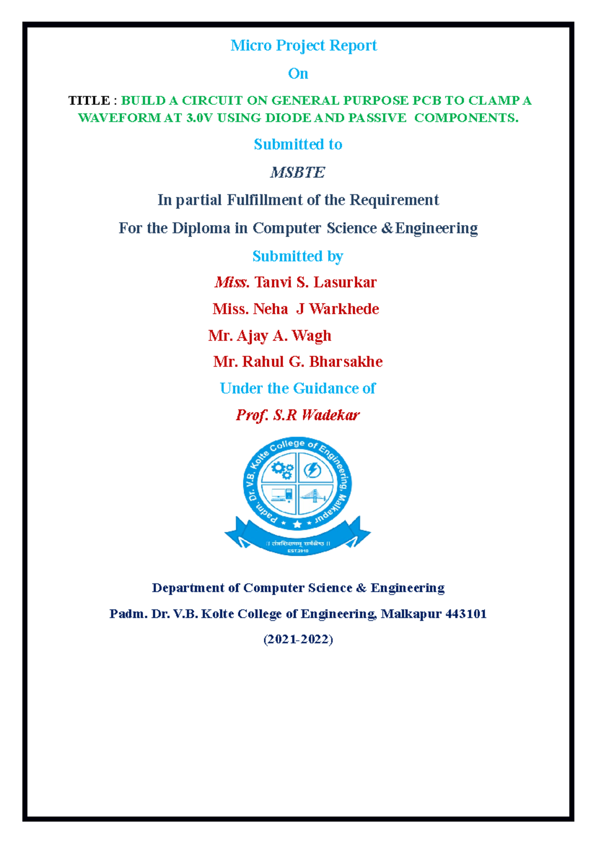 BSC Microproject - Micro Project Report On TITLE : BUILD A CIRCUIT ON ...