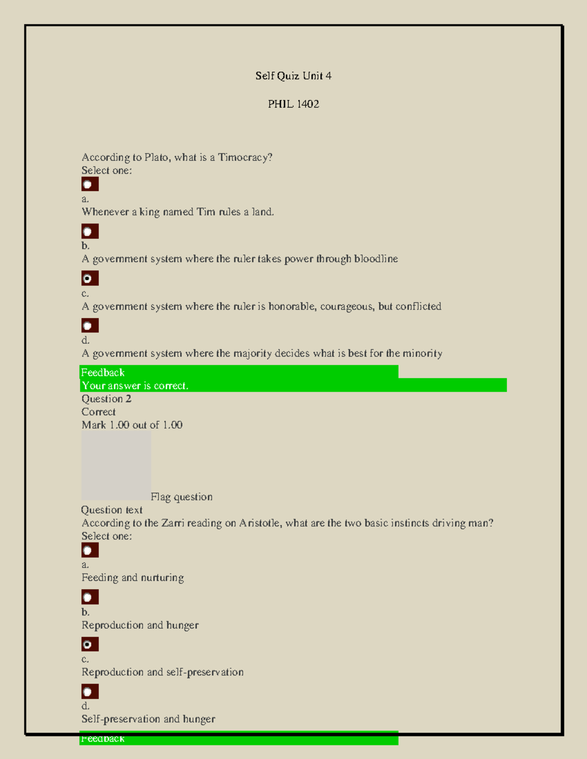 Self Quiz Unit 4 Introduction to Philosophy - Self Quiz Unit 4 PHIL ...