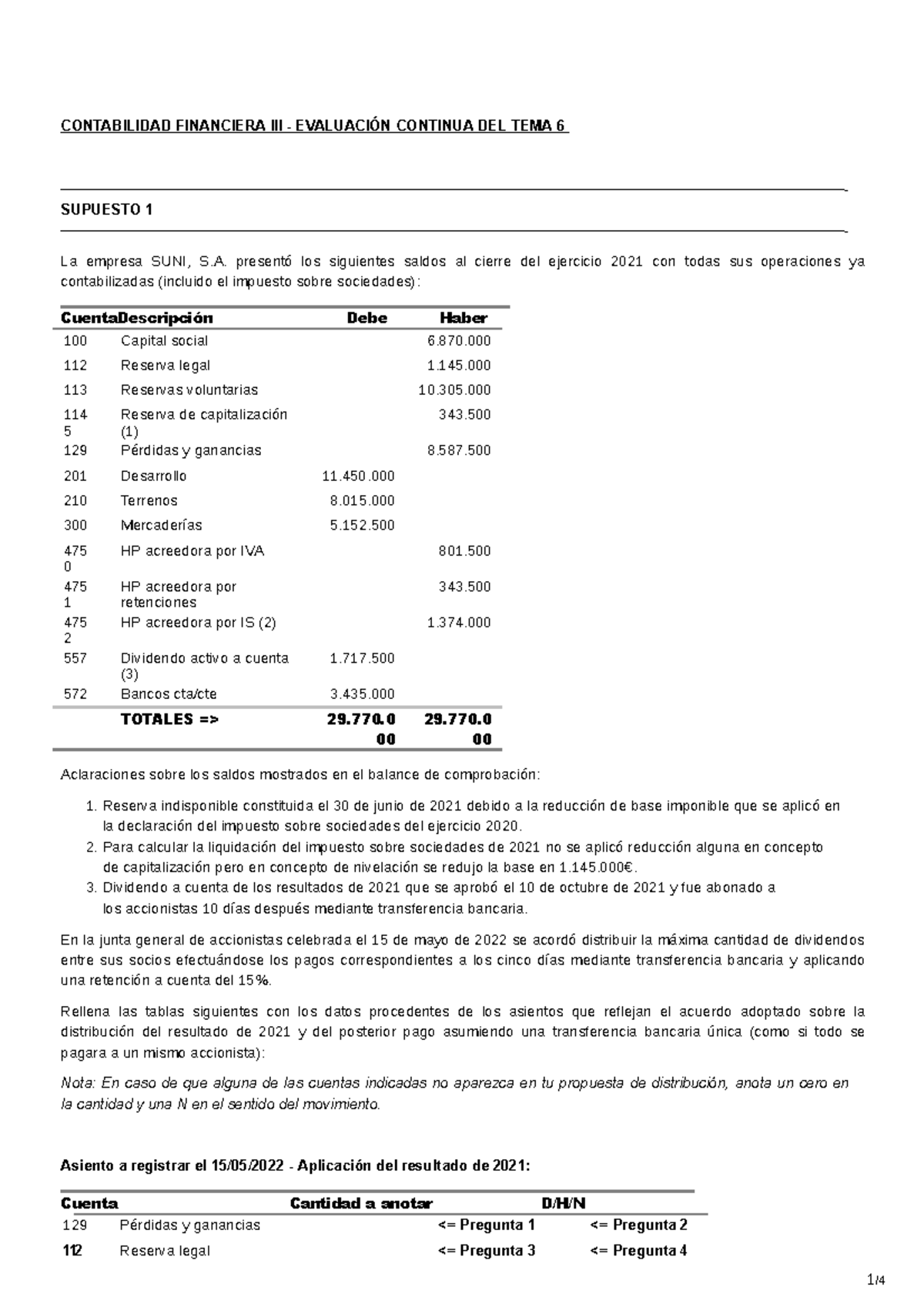 Conta tema 6 : supuesto 1 resuelto - 1 / CONTABILIDAD FINANCIERA III - EVALUACIÓN CONTINUA DEL ...