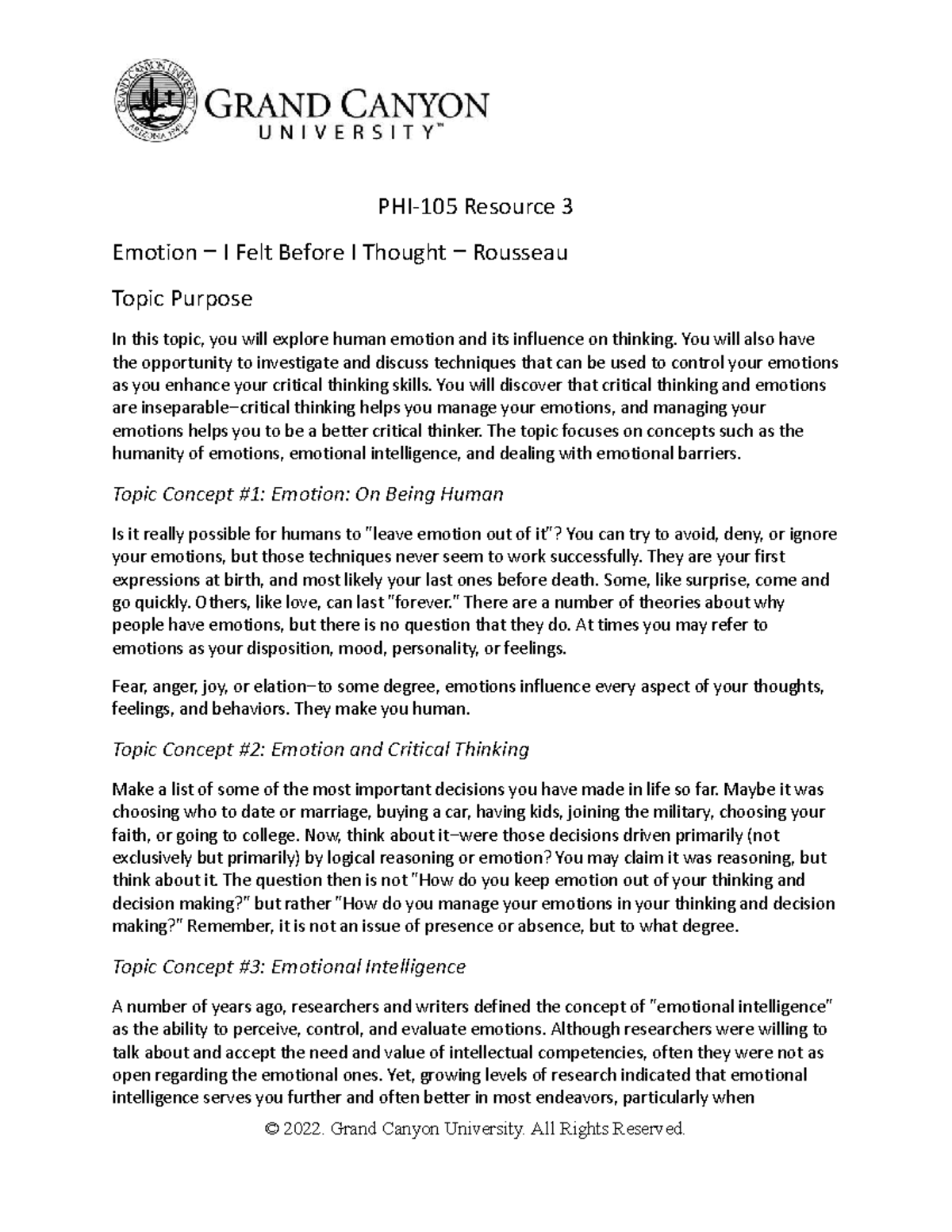 PHI-105 Resource-3 - PHI-105 Resource-3 - PHI-105 Resource 3 Emotion − ...