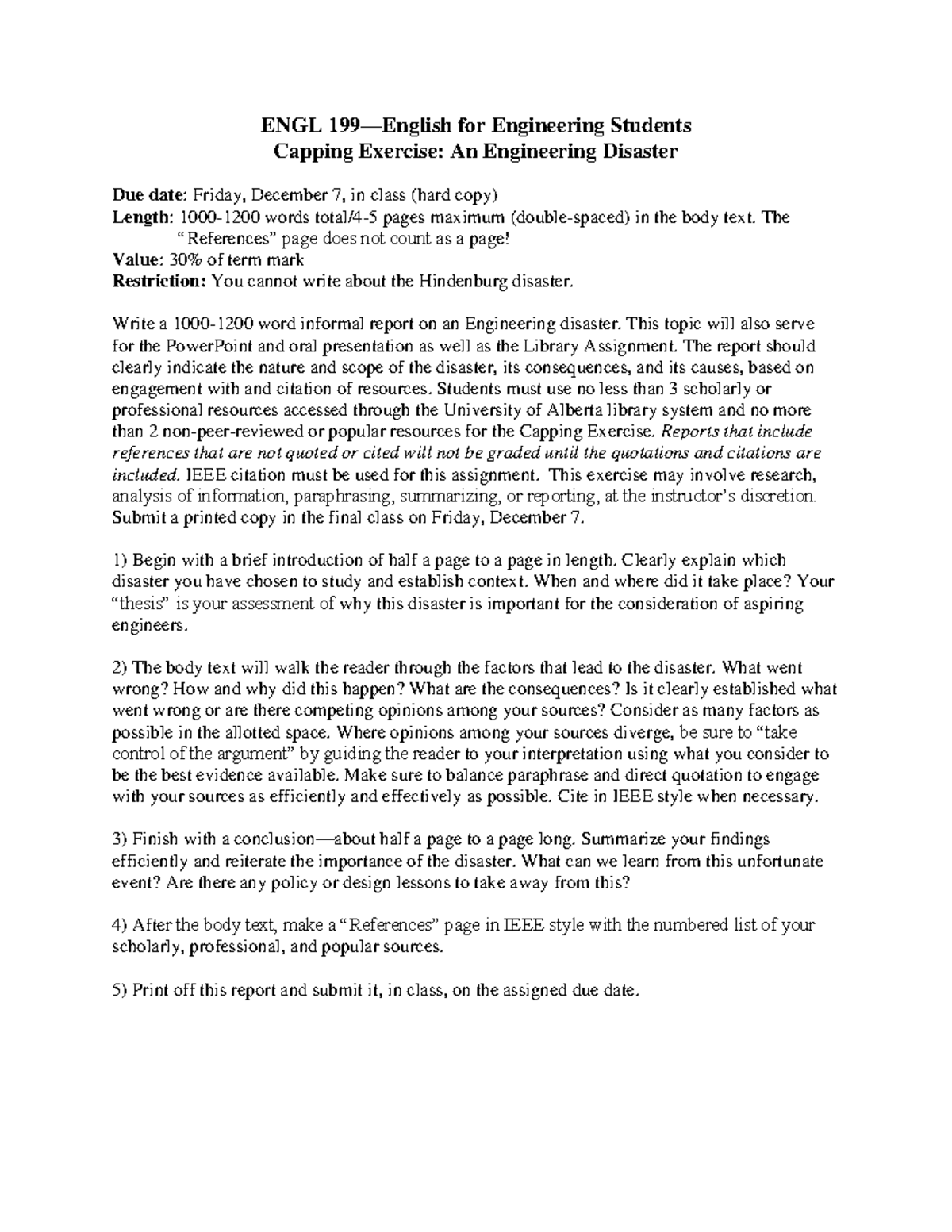 Engl 199 - Capping Exercise - ENGL 199—English for Engineering Students ...