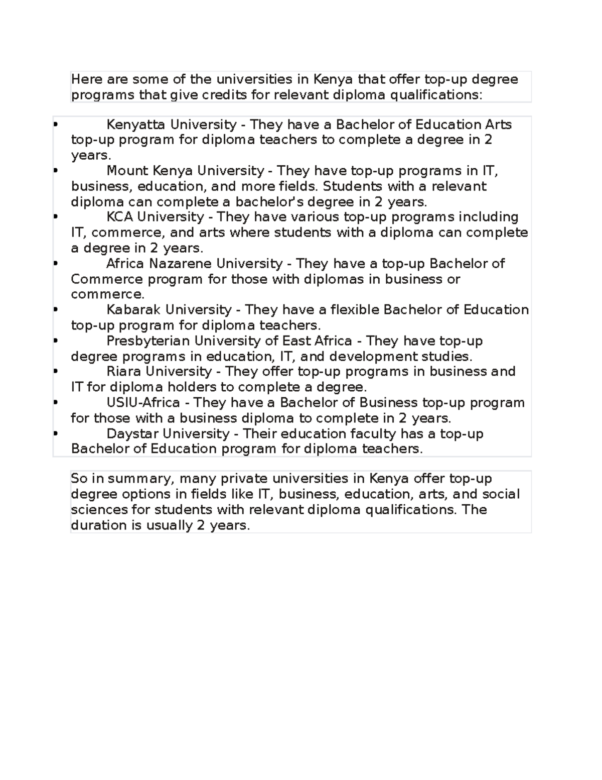 Here are some of the universities in Kenya that offer top - Mount Kenya ...