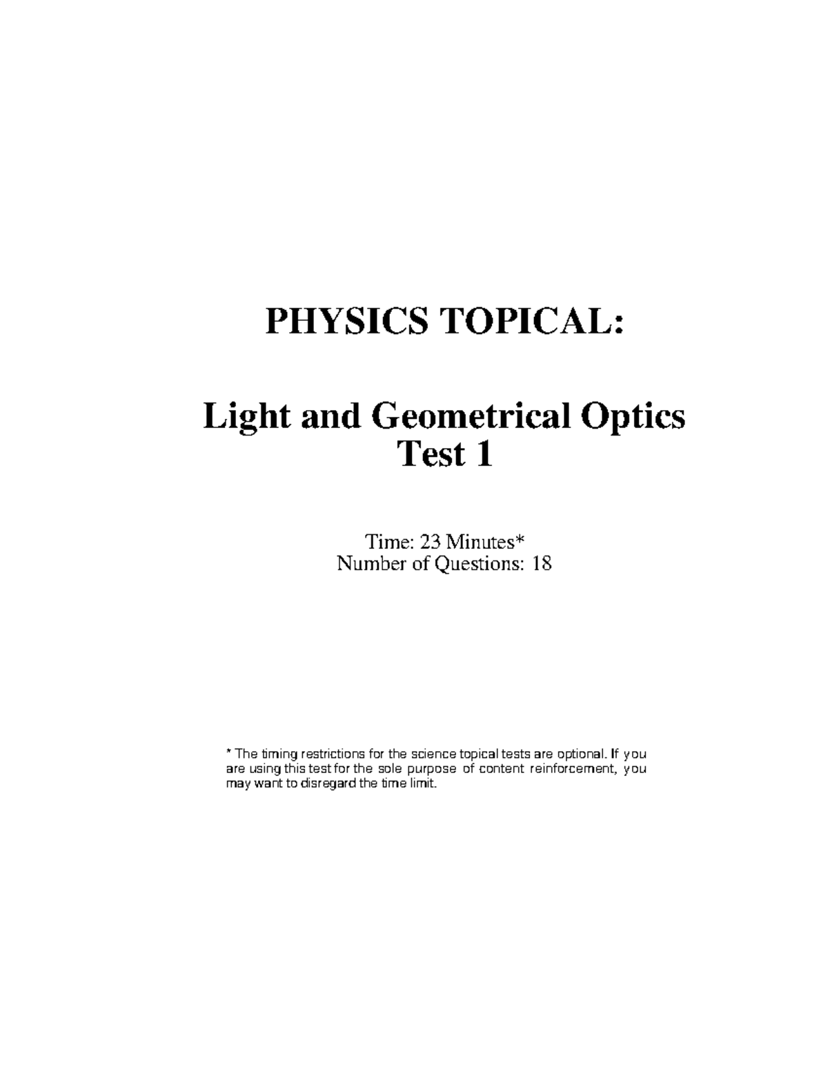 8Light and Geometrical Optics Test w. solutions - PHYSICS TOPICAL ...