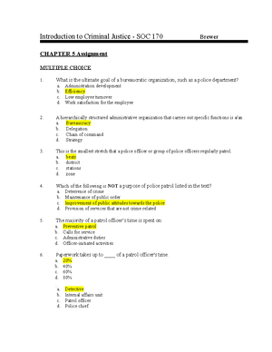 Chapter 12 Assignment - Introduction to Criminal Justice - SOC 170 ...