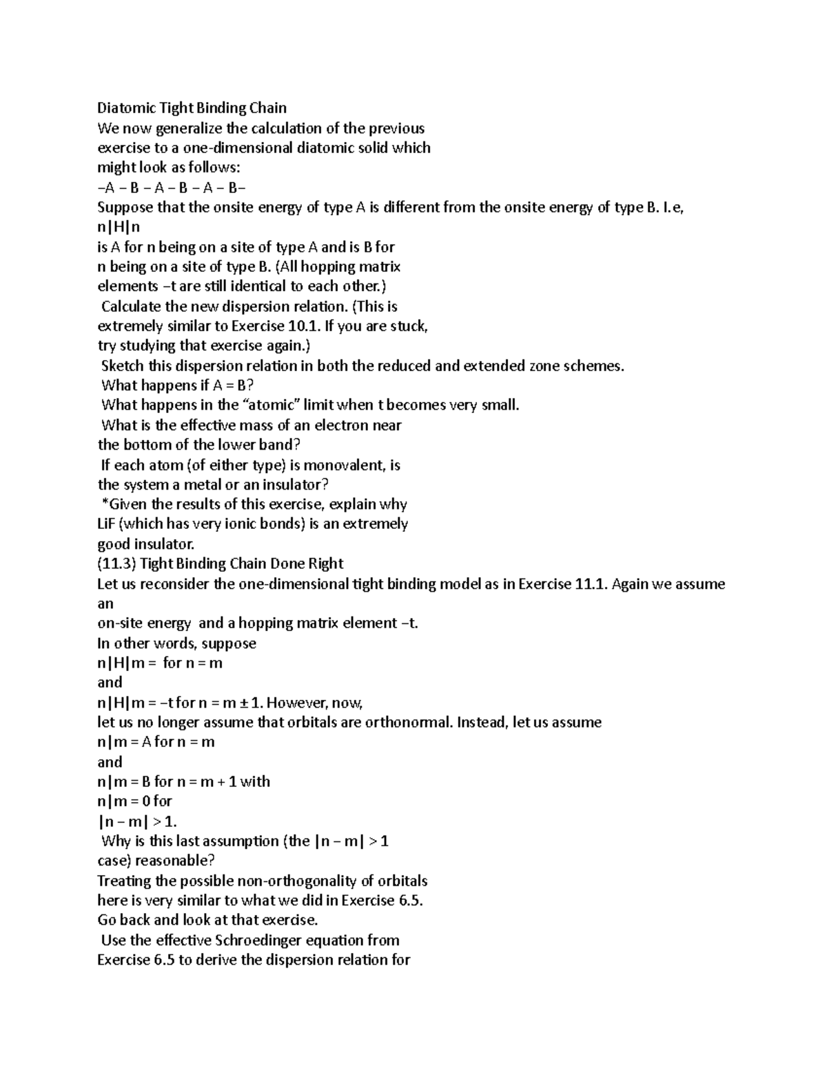Diatomic Tight Binding Chain notes - Diatomic Tight Binding Chain We ...