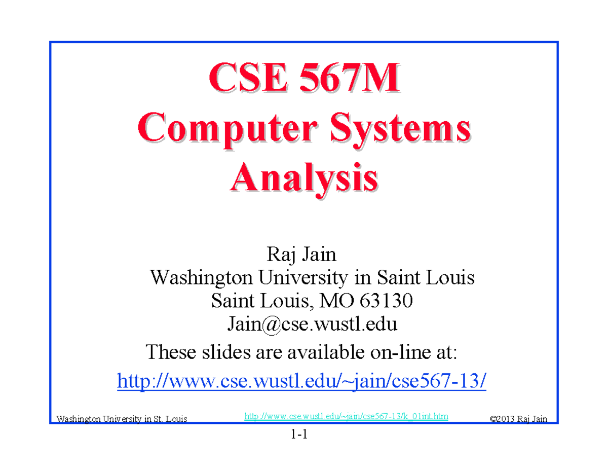 CSE 567M Computer Systems Analysis - Washington University in St. Louis - Studocu