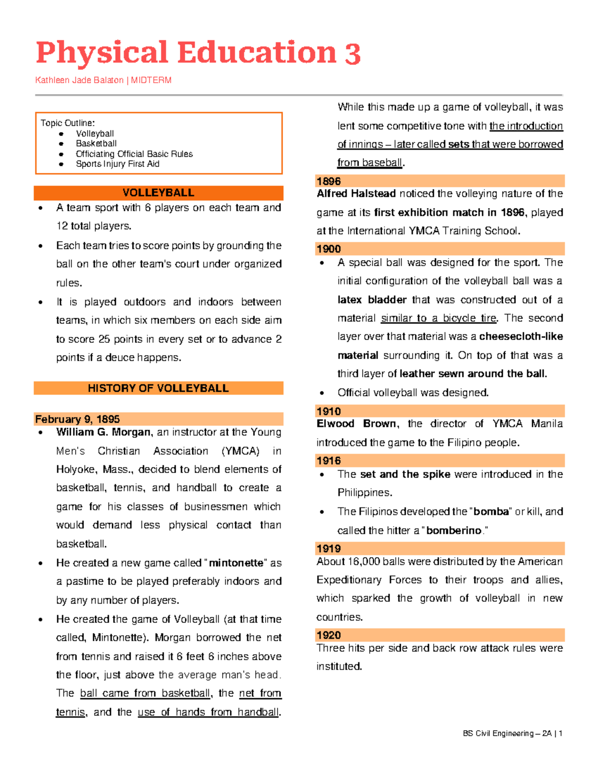 Midterm Transes - Summary Physical Education 3 - Kathleen Jade Balaton ...