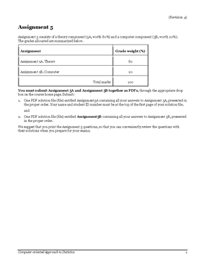 Assign 4 - coure work. - Computer-oriented Approach to Statistics 1 Assignment 4 Assignment 4 ...