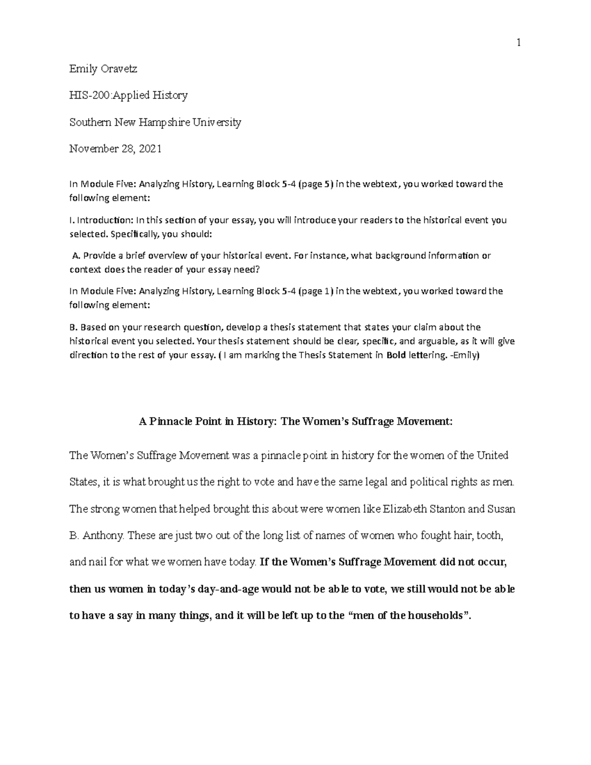 HIS-200 5-3 Historical Analysis Essay Progress Check 1 - 1 Emily ...