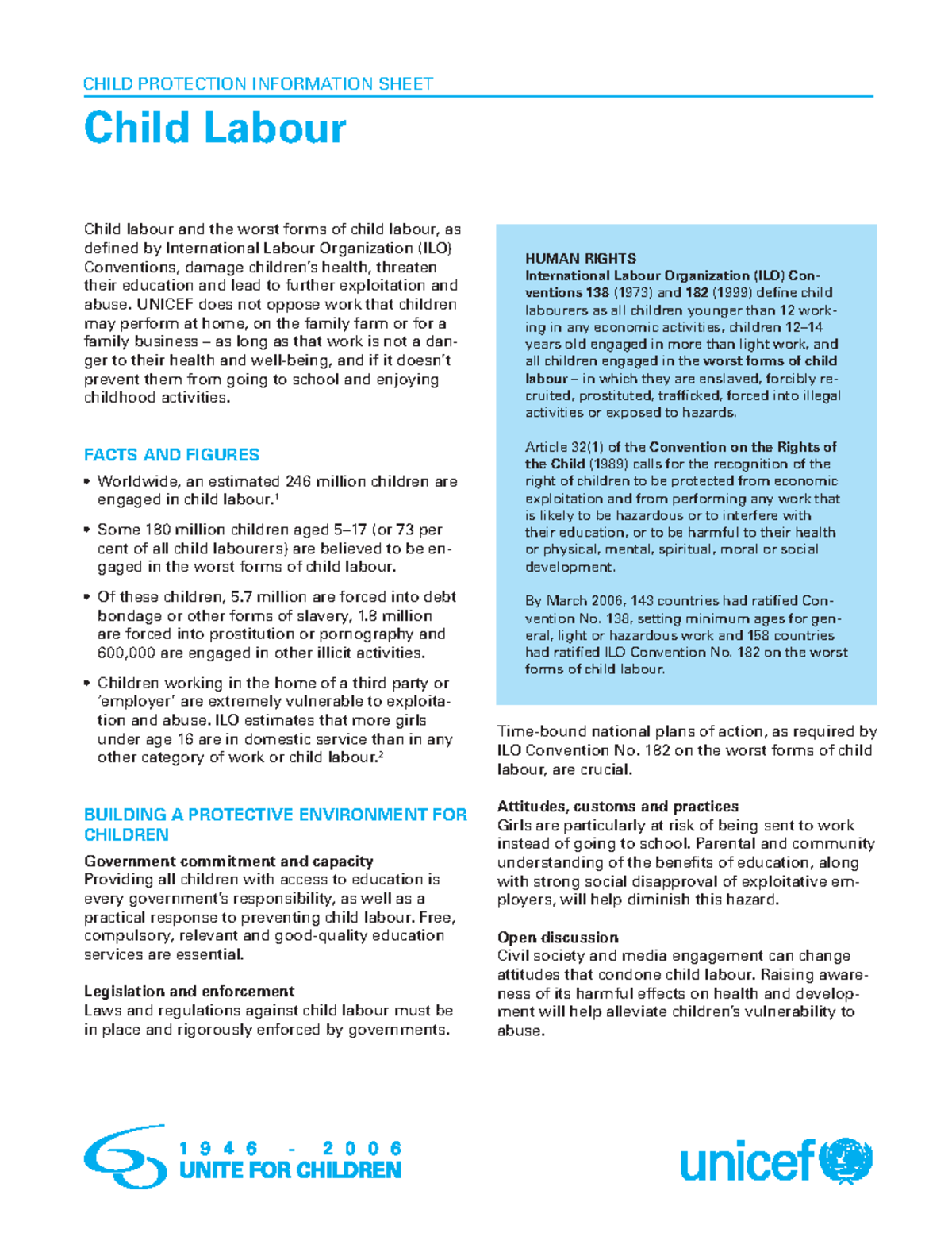 Unicef Child Labourer - CHILD PROTECTION INFORMATION SHEET Child labour ...