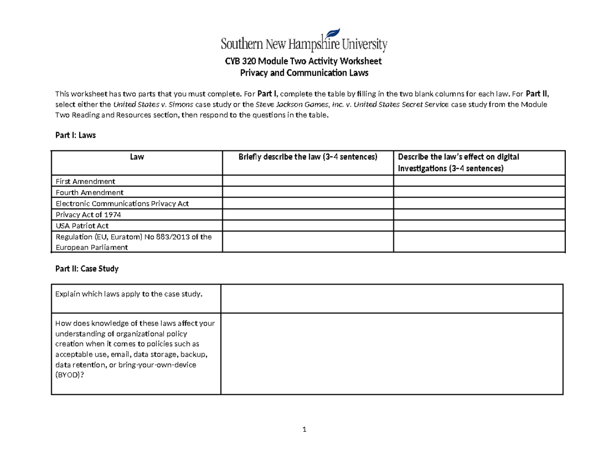CYB 320 Module Two Activity Worksheet - CYB 320 Module Two Activity ...