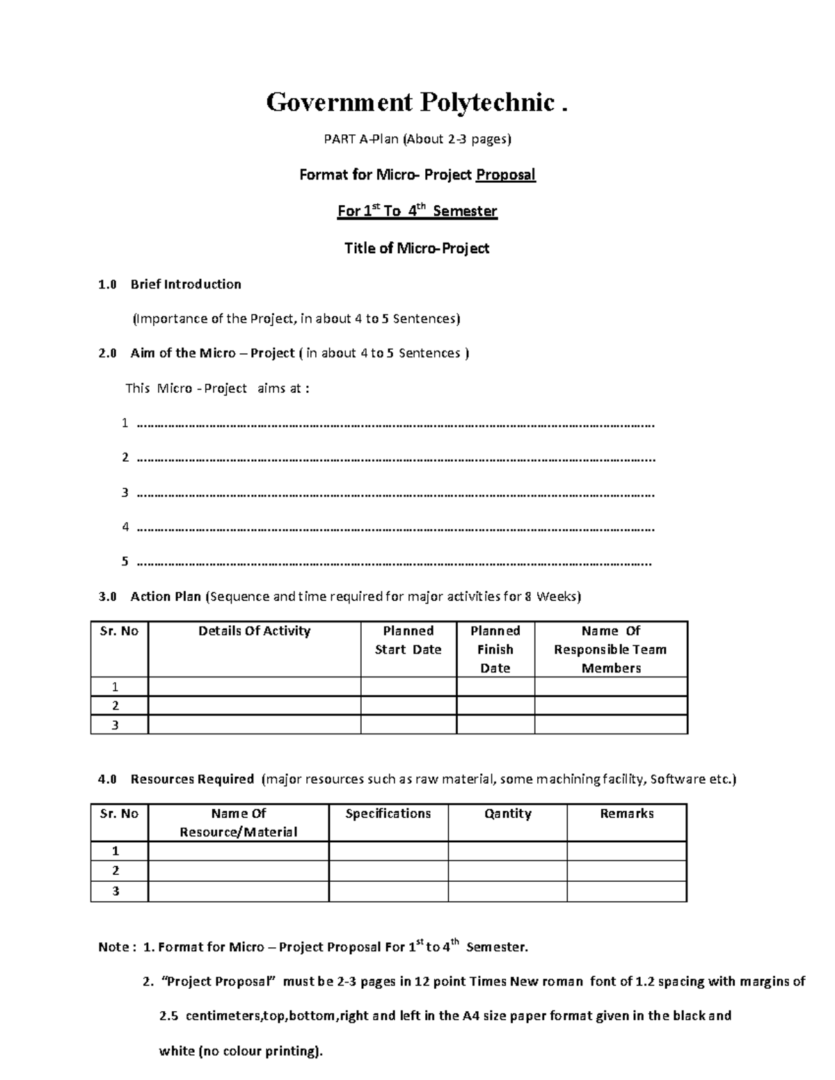Micro Projects Proposal Format - PART A-Plan (About 2-3 pages) Format for Micro- Project ...