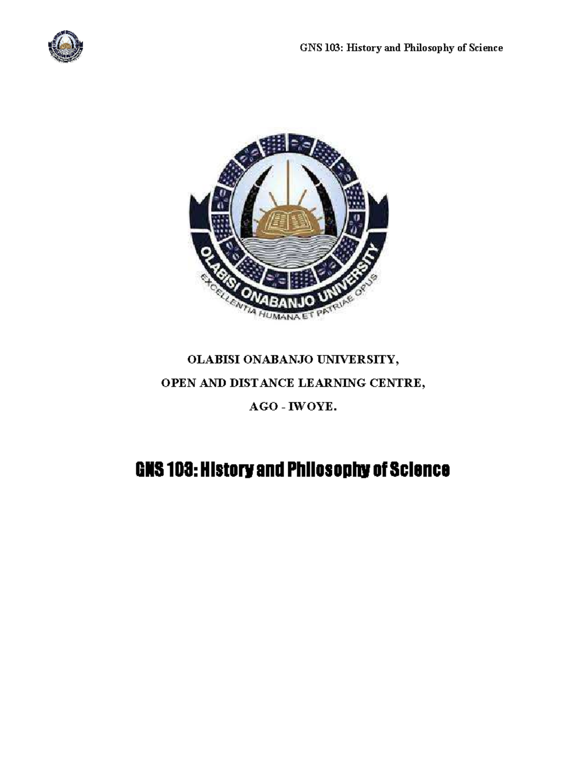 GNS 103 - Notes - OLABISI ONABANJO UNIVERSITY, OPEN AND DISTANCE ...