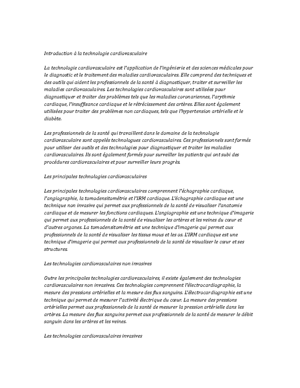 Cardiovascular Technology Study Notes - Introduction à la technologie ...
