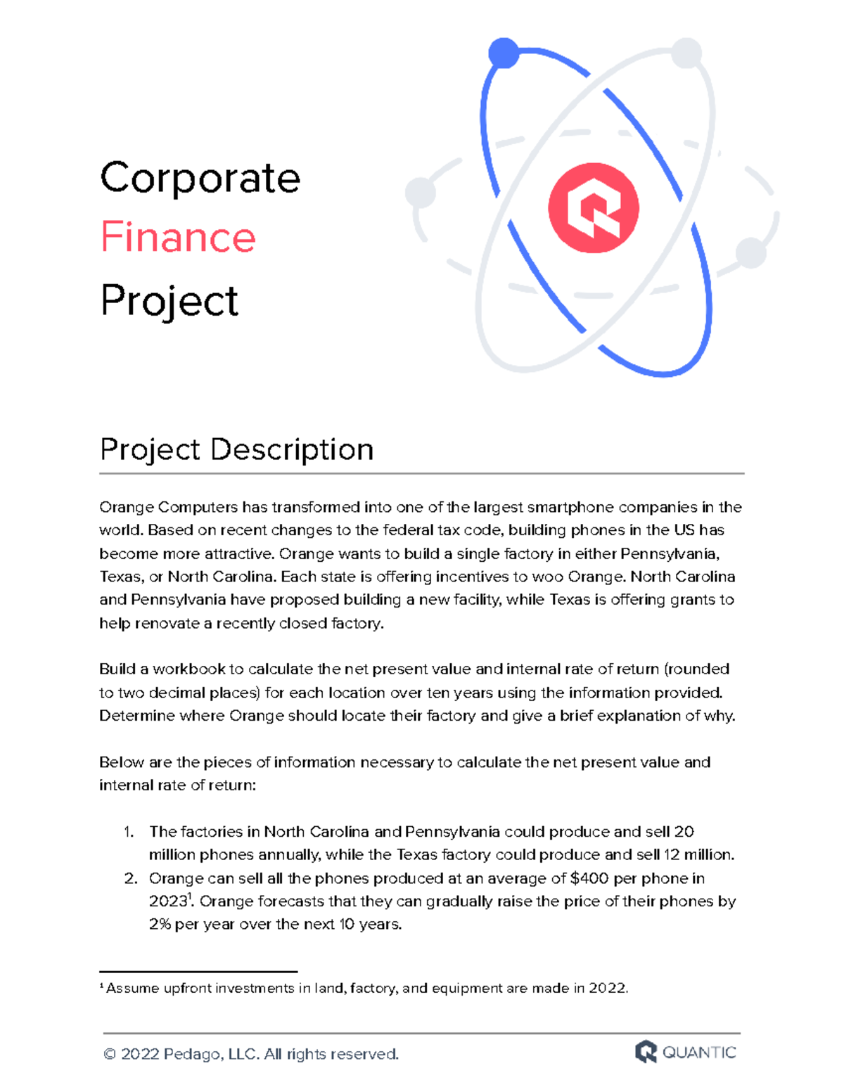 Finance Project - The entire test. - Corporate Finance Project Project ...
