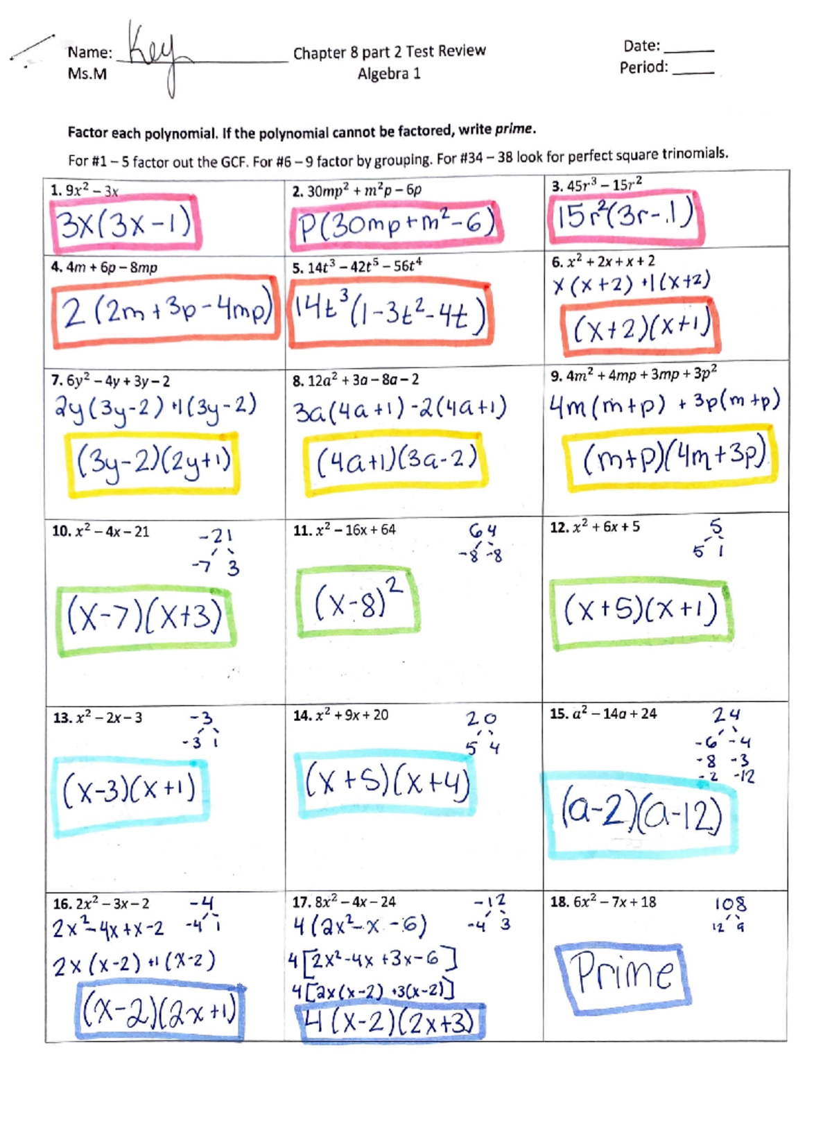 Chapter 8 Part 2 Test Review KEY ALG - Studocu
