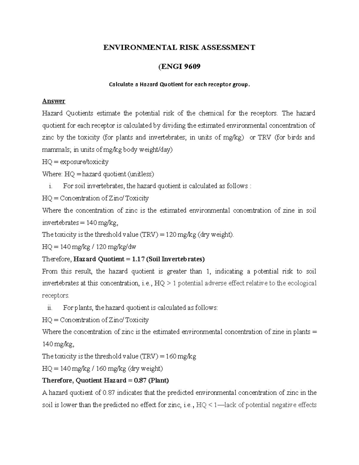 (ENGI 9609 1 - HAZARD - ENVIRONMENTAL RISK ASSESSMENT (ENGI 9609 ...