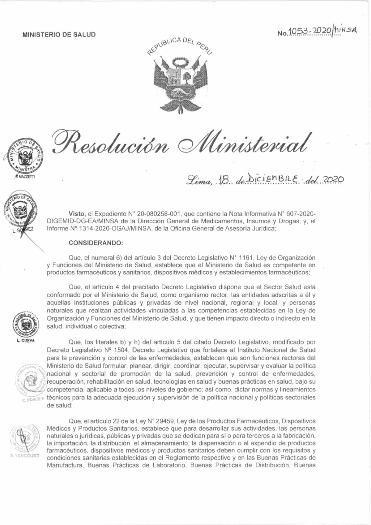 Resolución Ministerial N°1053-2020- Minsa - Farmacología - Studocu